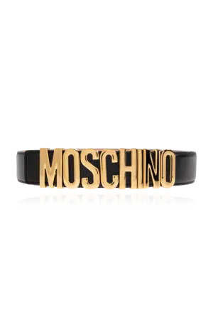 Moschino Leather Belt With Gold Tone Logo Buckle - Black