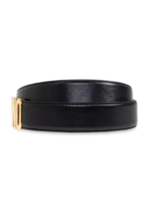 Moschino Leather Belt With Gold Tone Logo Buckle - Black