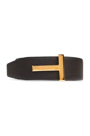 TOM FORD Reversible Leather Belt With Gold-toned Buckle - Black