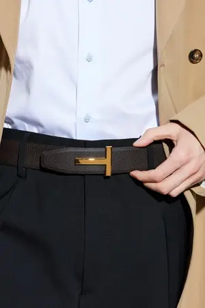 TOM FORD Reversible Leather Belt With Gold-toned Buckle - Black