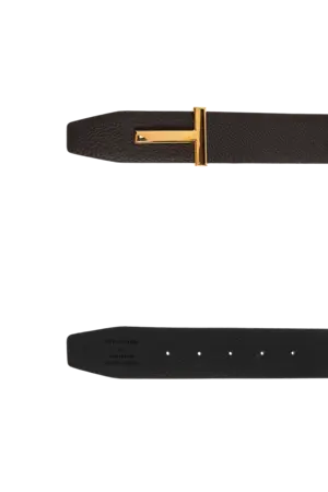 TOM FORD Reversible Leather Belt With Gold-toned Buckle - Black
