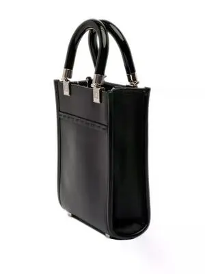 Fendi Mini Leather Sunshine Shopper Tote Satchel - Black