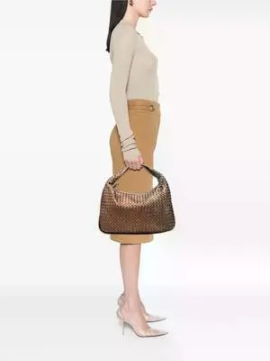 Bottega Veneta Small Metallic Nappa Intrecciato Veneta Hobo Bag - Brown