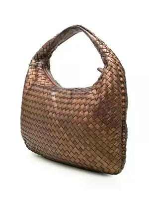 Bottega Veneta Small Metallic Nappa Intrecciato Veneta Hobo Bag - Brown