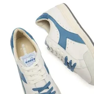 DIADORA Prestige Laminated Leather Sneakers - White/blue Shadow