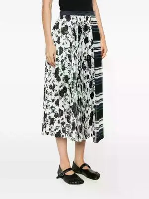 Sacai Mix-print Pleated Midi Skirt