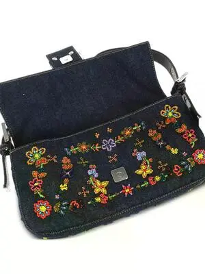 Fendi 2000 Ricami Beaded-flowers Shoulder Bag - Blue