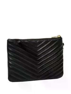 Saint Laurent Small Cassandre Matelassé Leather Clutch - Black