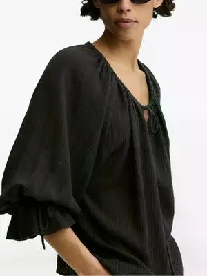 BY MALENE BIRGER Rose Weave Ruffled Tie-fastening Blouse - Black