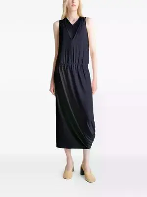 LEMAIRE Draped Double Layer Midi Dress - Black