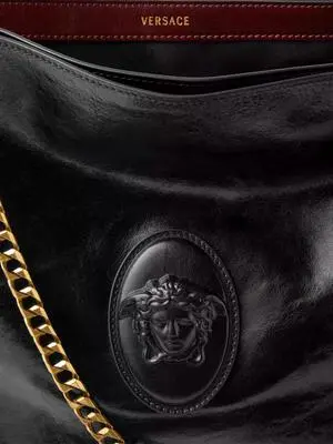 Versace Cabine Leather Shoulder Bag - Black