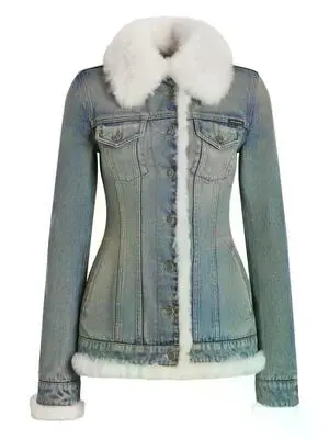 Dolce & Gabbana Faux-fur Trimmed Denim Jacket - Blue