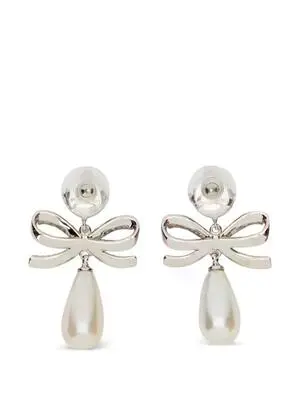 SELF-PORTRAIT Bow Embellished Drop Earrings - Silver