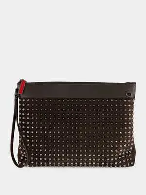 CHRISTIAN LOUBOUTIN Funky Cafe Leather Spike Pouch - Brown