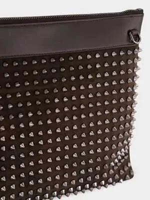 CHRISTIAN LOUBOUTIN Funky Cafe Leather Spike Pouch - Brown
