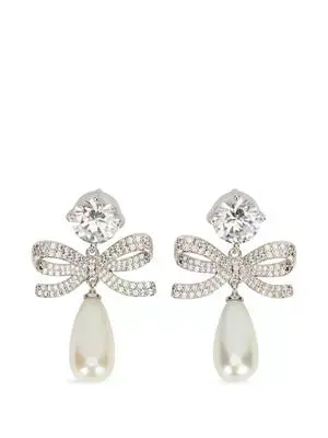 SELF-PORTRAIT Bow Embellished Drop Earrings - Silver