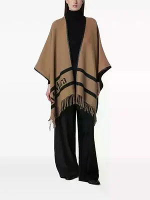Max Mara Logo-jacquard Fringed Poncho - Brown
