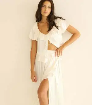 DÔEN Fiorenza Jacquard Ruffle Skirt - Salt