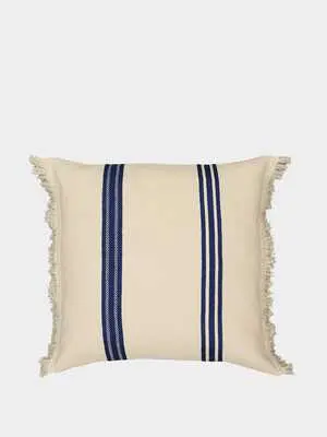 Libeco Linen Cushion With Fringed Edges - Blue
