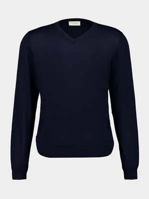 PIACENZA CASHMERE 1733 V-Neck Virgin Wool Jumper Blue
