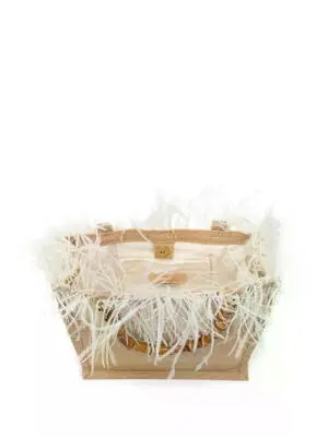 LA MILANESA Feather And Bamboo Handle Tote Bag - Neutrals
