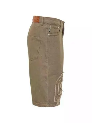 Gcds Logo Patch Frayed Denim Shorts - Neutrals