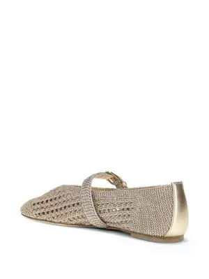 STUART WEITZMAN Metallic Knit Ballerina Flats With Adjustable Strap - Gold