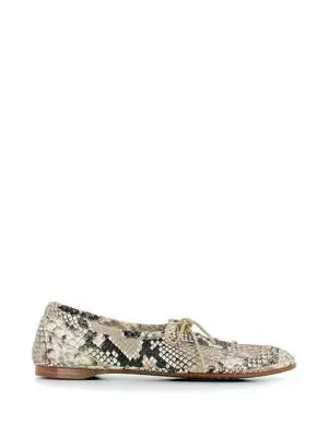 ALEXANDER HOTTO Snakeskin Print Lace-up Flat Slippers - Neutrals