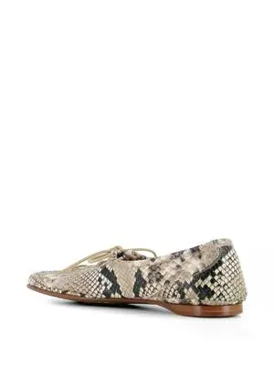 ALEXANDER HOTTO Snakeskin Print Lace-up Flat Slippers - Neutrals