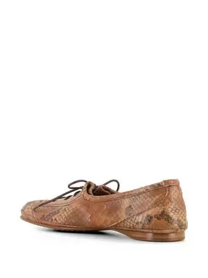 ALEXANDER HOTTO Snakeskin-effect Lace-up Flats - Brown