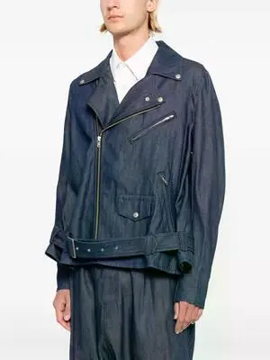 Comme Des Garçons Belted Biker-style Denim Jacket