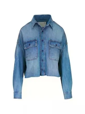 R13 Cropped Denim Shirt - Blue