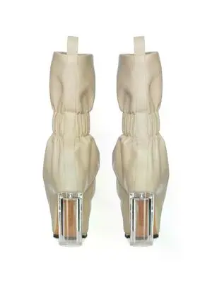 Rick Owens Taquito Ruched Leather Boots - Neutrals