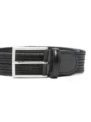 Canali Woven Leather Belt - Black