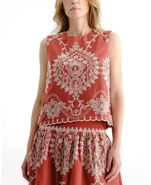 CARTOLINA Linda Embroidered Sleeveless Top With Scalloped Hem - Saffron