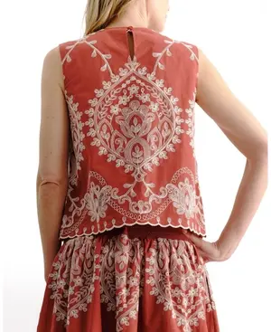 CARTOLINA Linda Embroidered Sleeveless Top With Scalloped Hem - Saffron