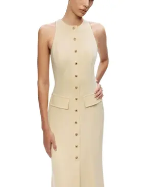 NOCTURNE Sleeveless Button-front Midi Dress