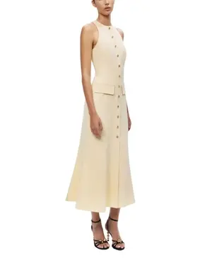 NOCTURNE Sleeveless Button-front Midi Dress