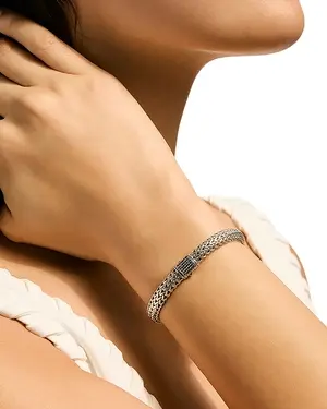 John Hardy Sterling Icon Black Sapphire Pave Woven Chain Link Bracelet