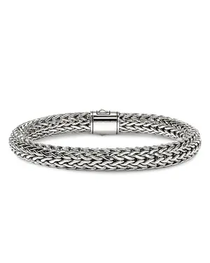 John Hardy Sterling Icon Black Sapphire Pave Woven Chain Link Bracelet