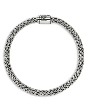 John Hardy Sterling Icon Black Sapphire Pave Woven Chain Link Bracelet