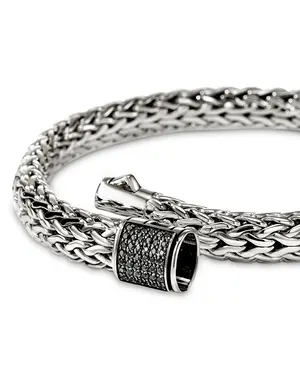 John Hardy Sterling Icon Black Sapphire Pave Woven Chain Link Bracelet