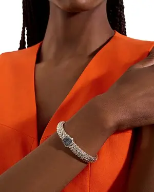 John Hardy Sterling Woven Link Bracelet With Black Sapphire Pave Clasp - Silver