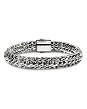 John Hardy Sterling Woven Link Bracelet With Black Sapphire Pave Clasp - Silver