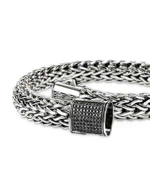 John Hardy Sterling Woven Link Bracelet With Black Sapphire Pave Clasp - Silver