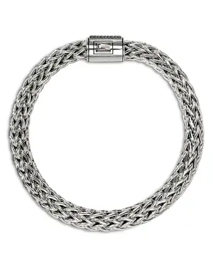 John Hardy Sterling Woven Link Bracelet With Black Sapphire Pave Clasp - Silver