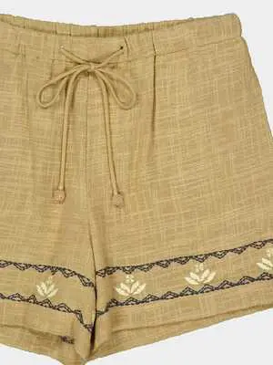 BAZISZT Embroidered Cotton Shorts - Beige