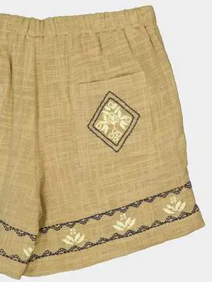 BAZISZT Embroidered Cotton Shorts - Beige