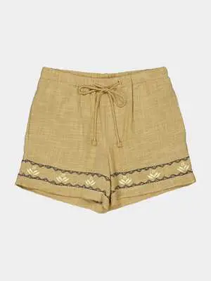 BAZISZT Embroidered Cotton Shorts - Beige