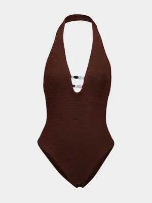 Hunza G Adriana Beaded Swimsuit - Brown
